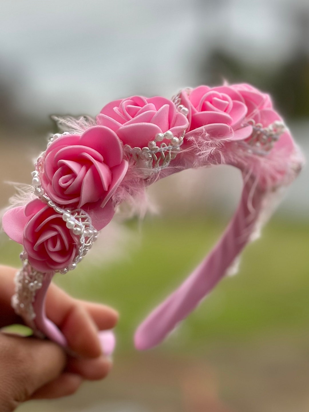 Rose Floral Headband , Pink Roses Headband , Spring Floral Headband - Etsy