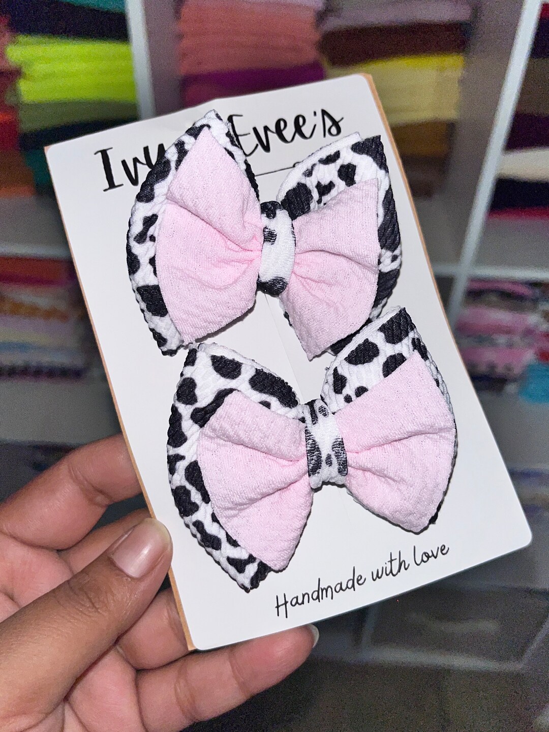 PINK COW COLOREDBOWS cow Print Stand up Piggies, Alligator Clip in Cow ...