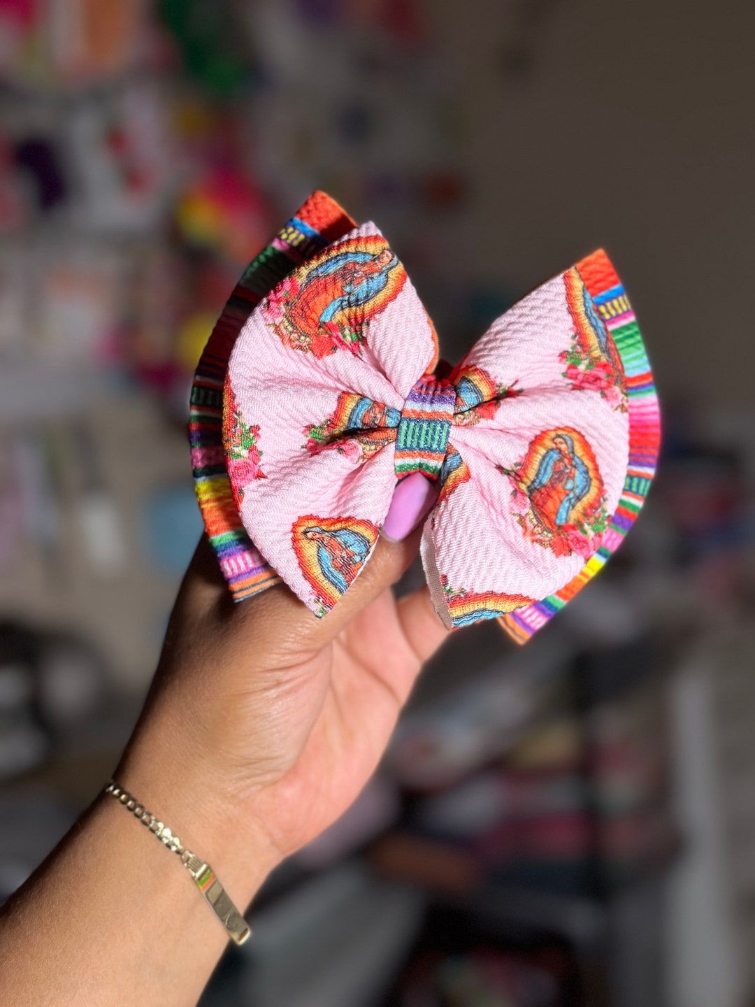 VIRGEN MARÍA Serape Virgen María Hair Bow Religious Hair Bow Double Bow ...