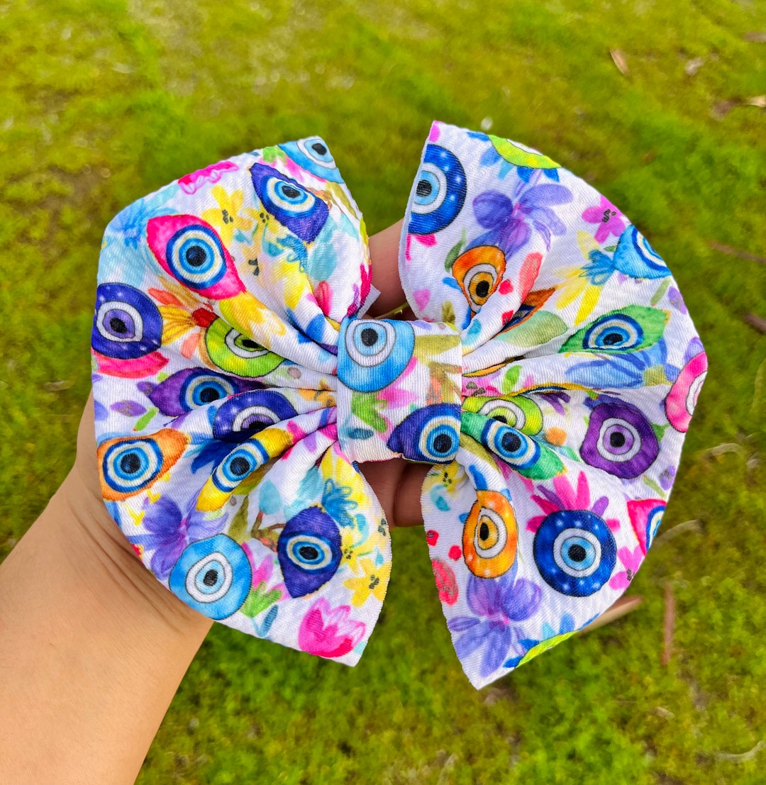 EVILEYE HAIRBOWS - Colorful Evil Eye Bows/ 6”messy XL Evil Eye Bow / 4 ...