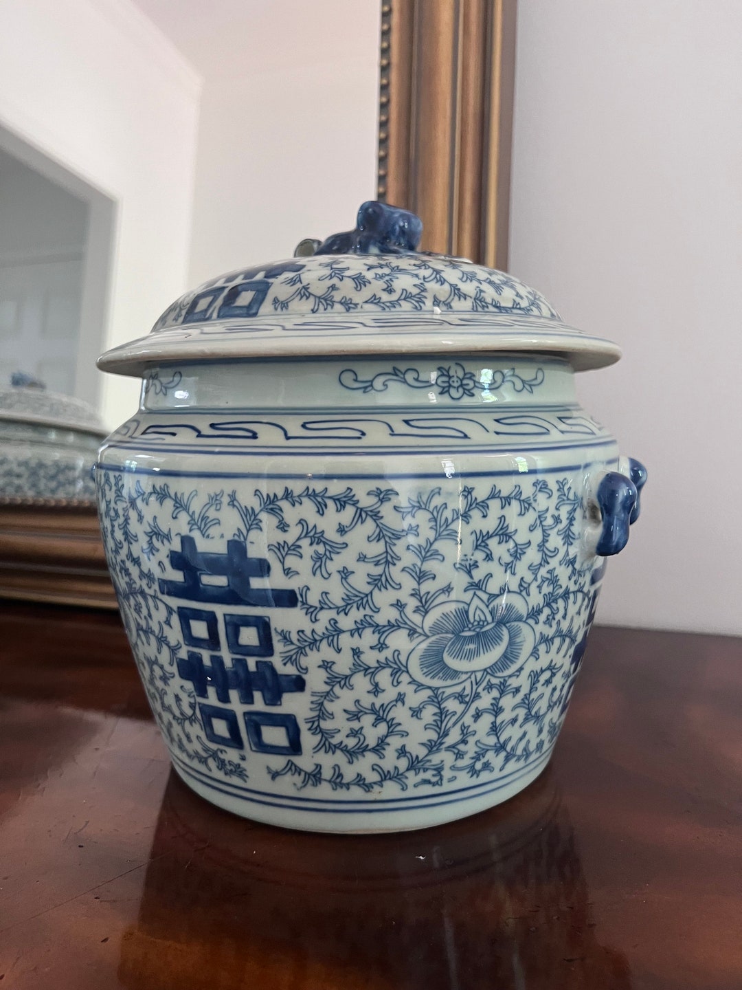 Chinoiserie Blue and White Rice Pot - Etsy