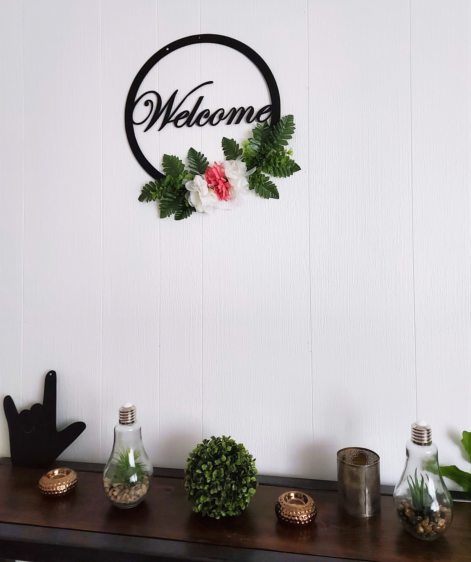 Welcome Sign With Metal Frame and Flower Decorations, Welcome Wreath ...