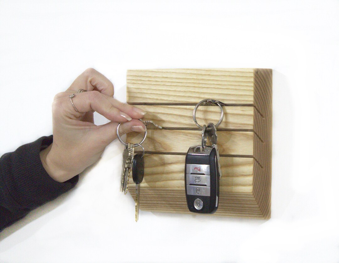 Simple and Stylish Natural Ash and Walnut Wood Keyholder, Large and ...