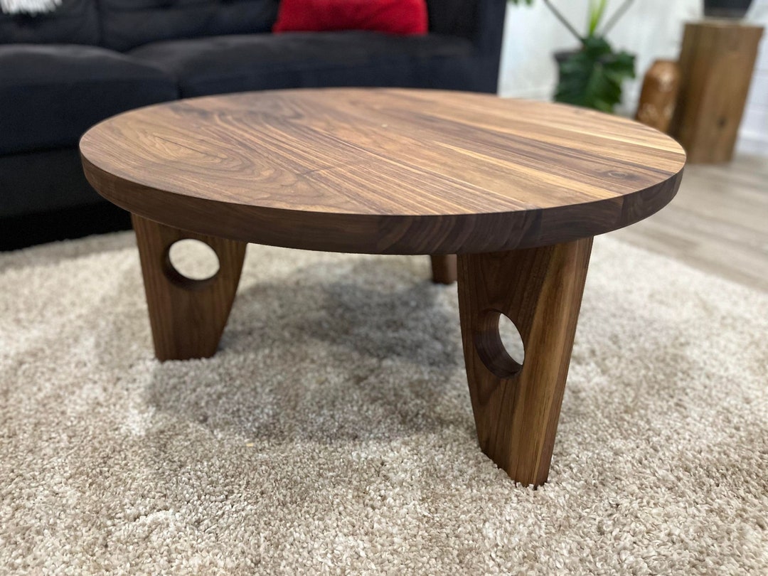 Low Profile Round Coffee Table, Solid Natural Walnut/ash Beautifully ...