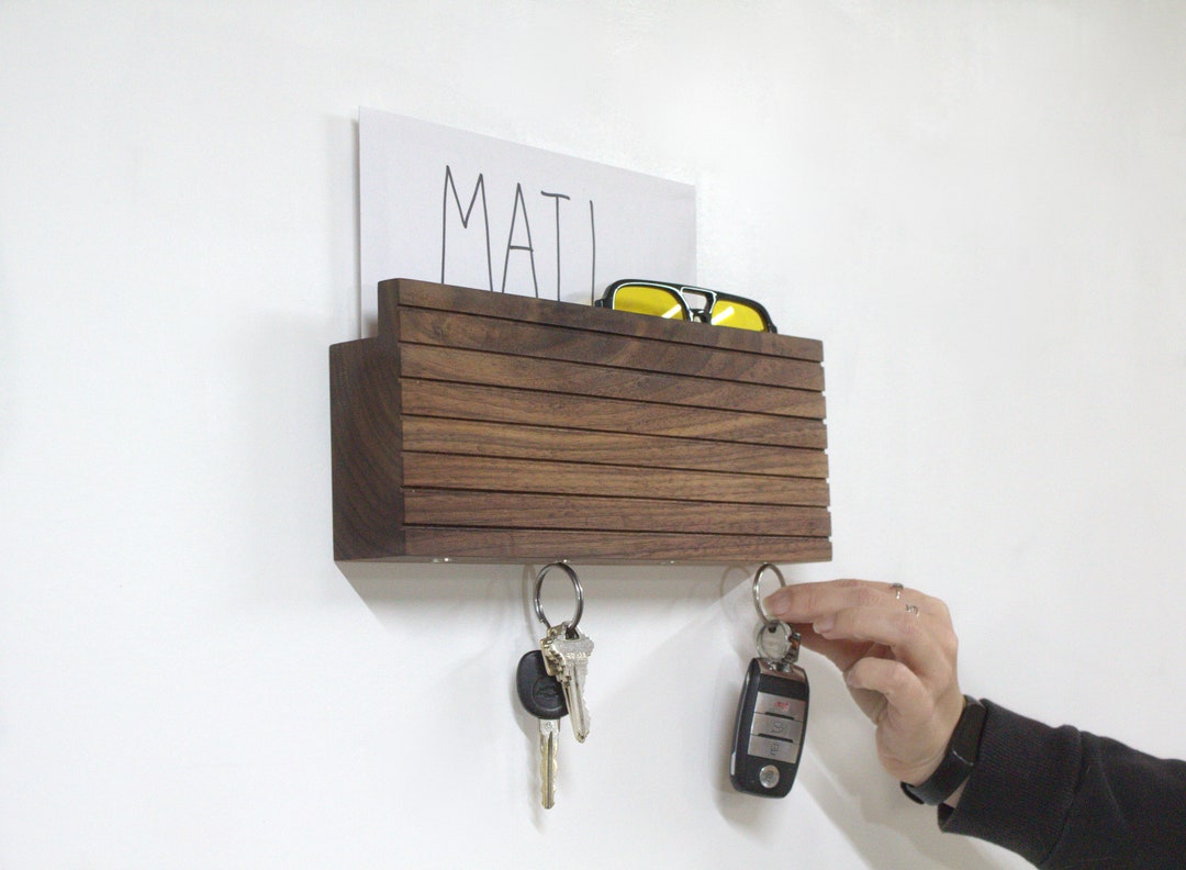 Grooved Walnut and Ash Solid Wood Magnetic Key Holder, Magnetic Key ...