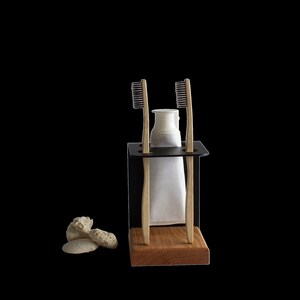 Modern Wood Base Toothbrush Holder for 2 Toothbrush 1 Toothpaste ...