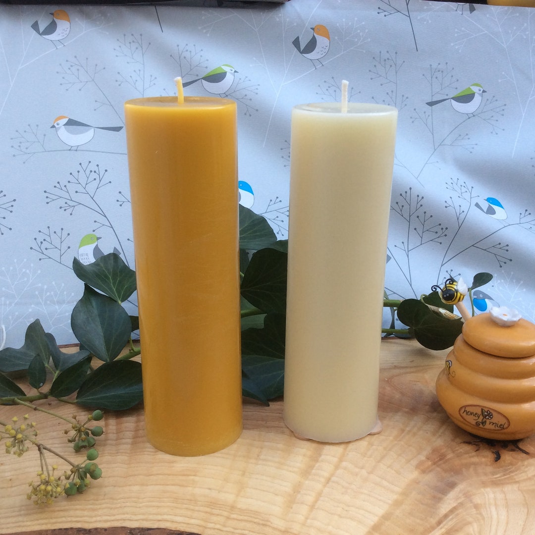 100% Beeswax Candle Large Pillar Alter Candle Made in Devon 20cm X 6 ...