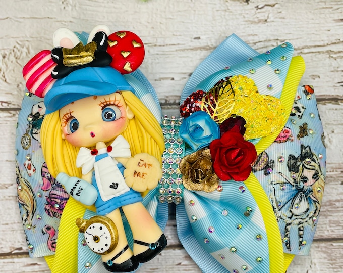 Alice in Wonderland Inspired Hair Bow, Disney Bow, Alice Bow - Etsy