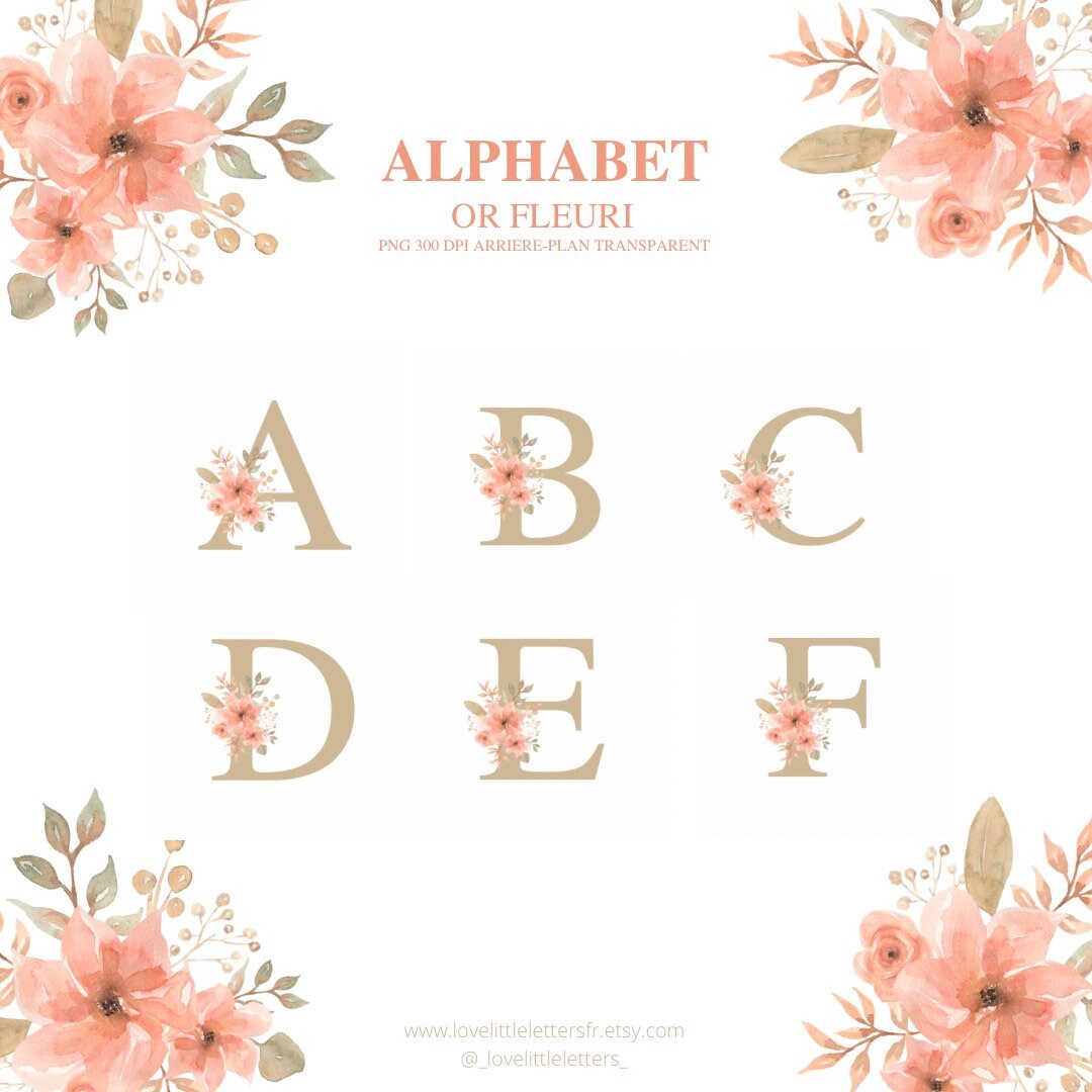 Floral Alphabet Capital Letters Flowers Golden Pink, Monogram, Initials ...