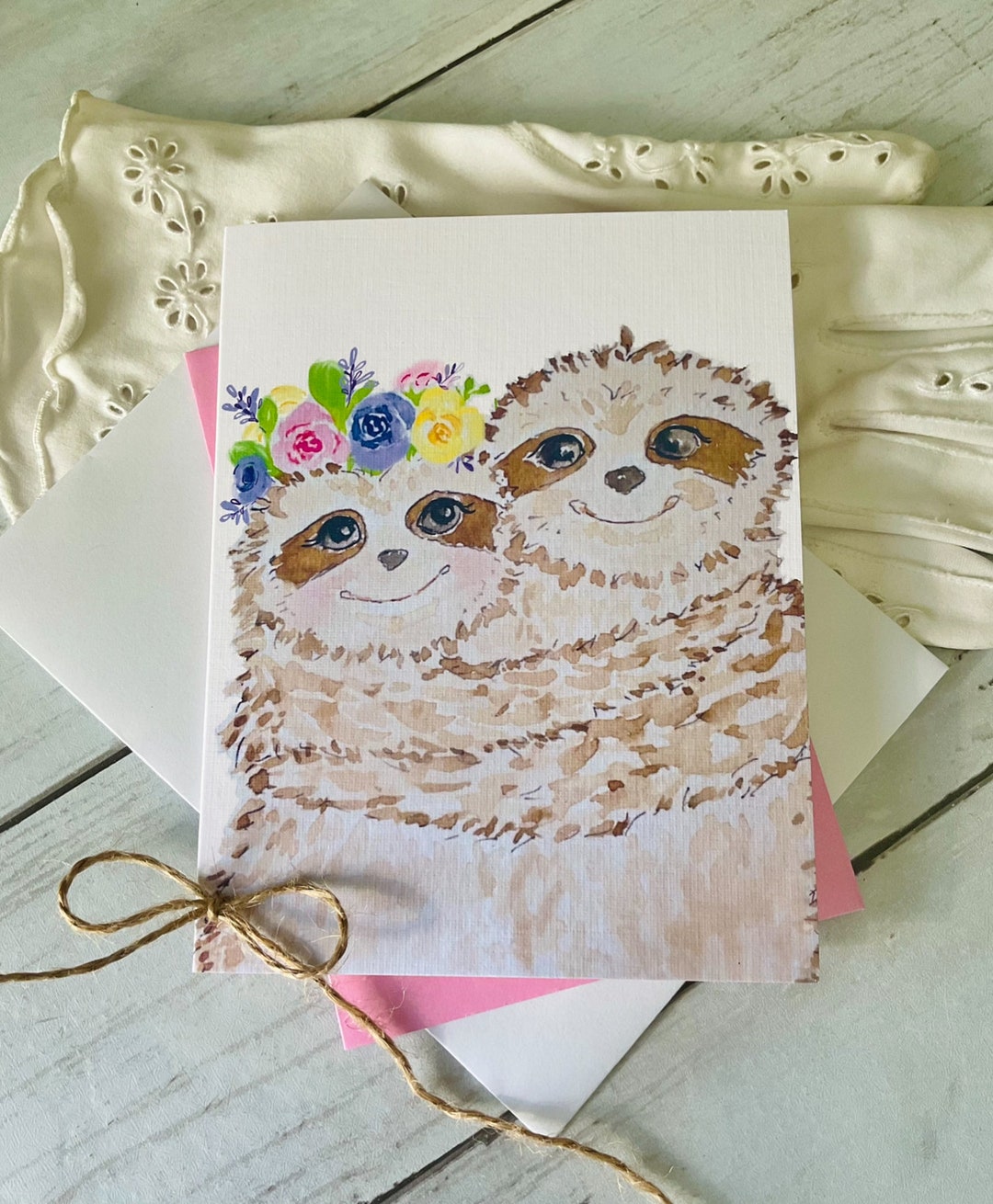 3 Cards Darling Sloth Anniversary Couple Love Gift Card Watercolor ...
