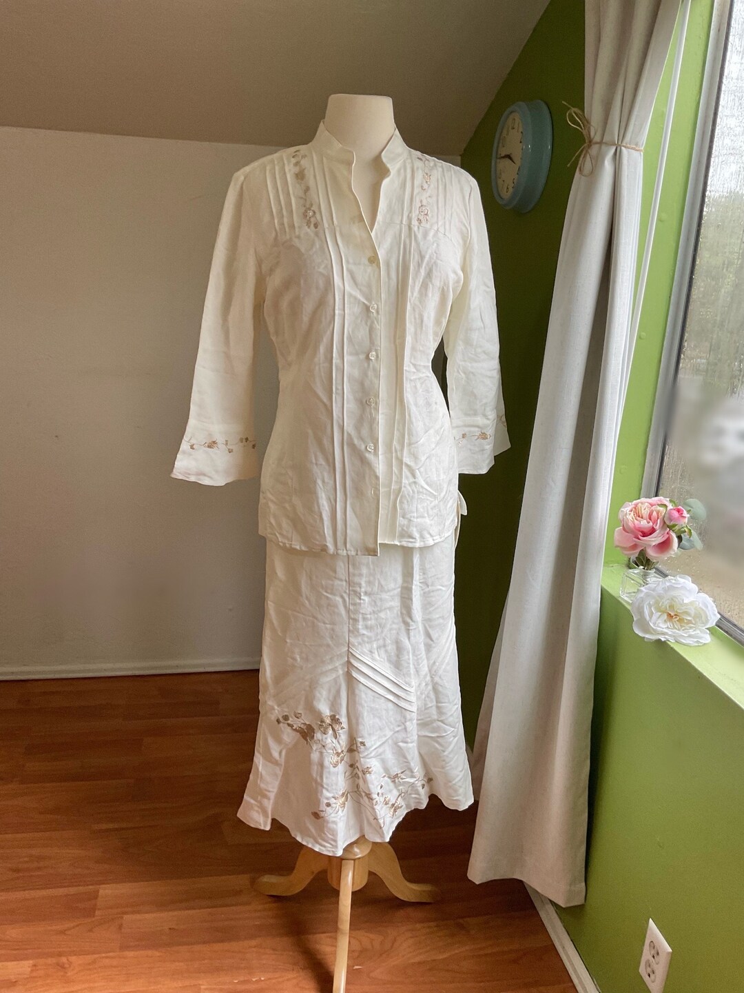 Beautiful Summer Linen Womens Top and Skirt , Jacket Suit Boho Cottage ...