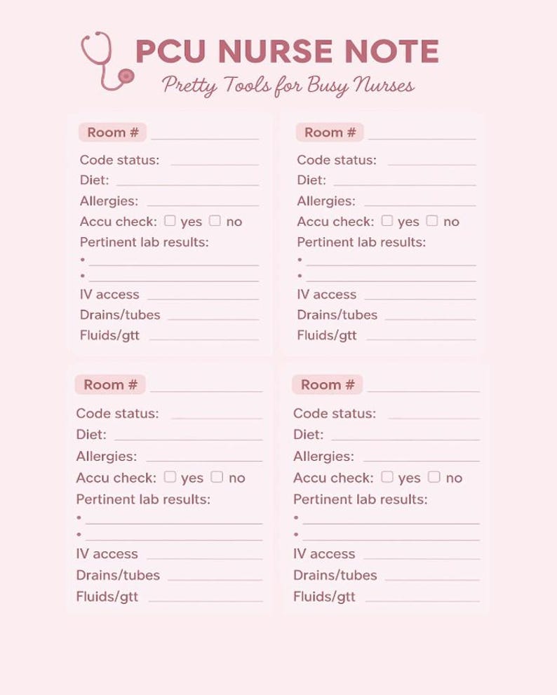 PCU Nurse Shift Report Sheets Printable - Etsy