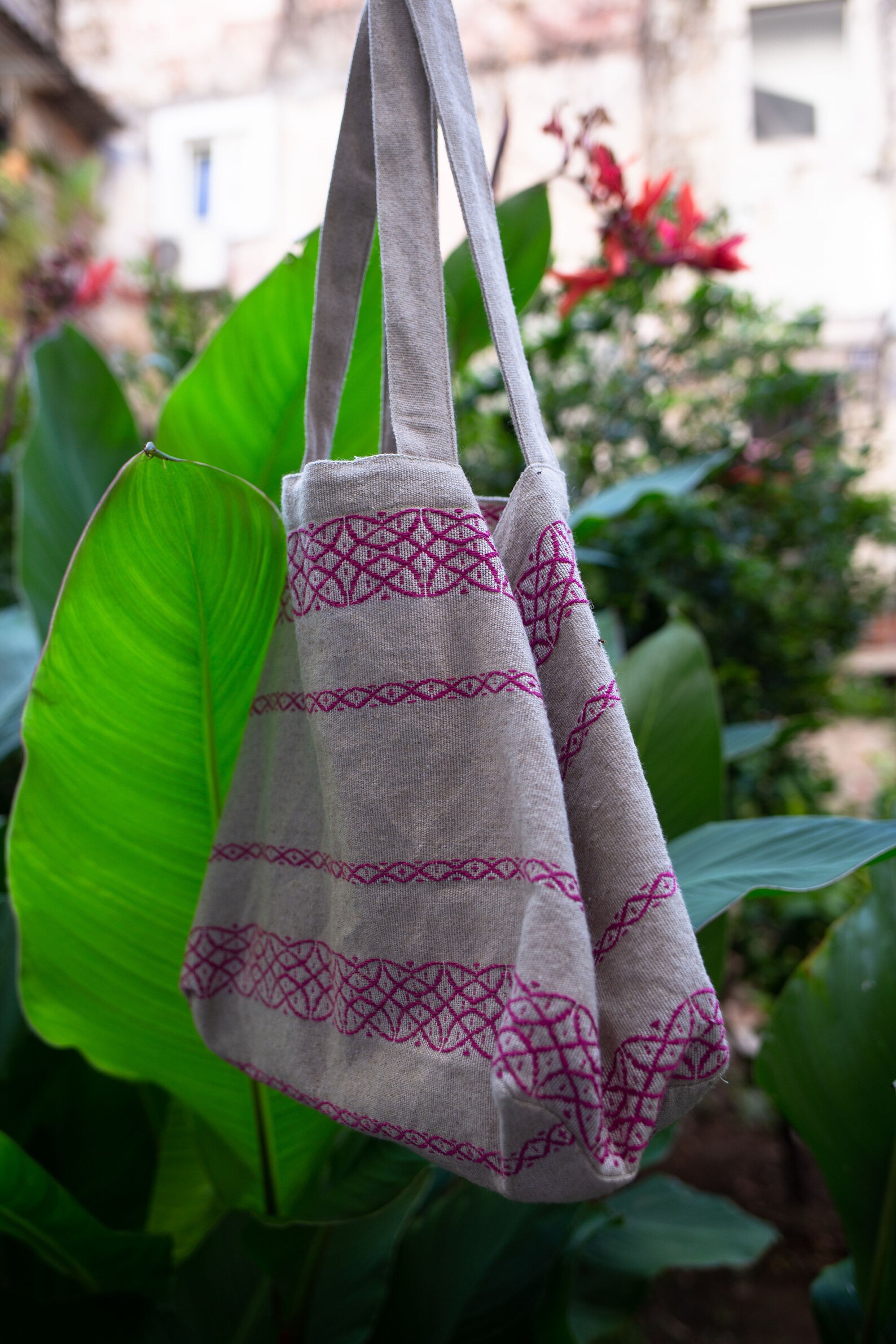 Natural Linen Tote Bag Beach Linen Bag Traditional Pattern - Etsy