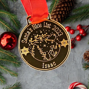 Personalised Santa's Nice List Medal With Wooden Card, Nice List Santa ...