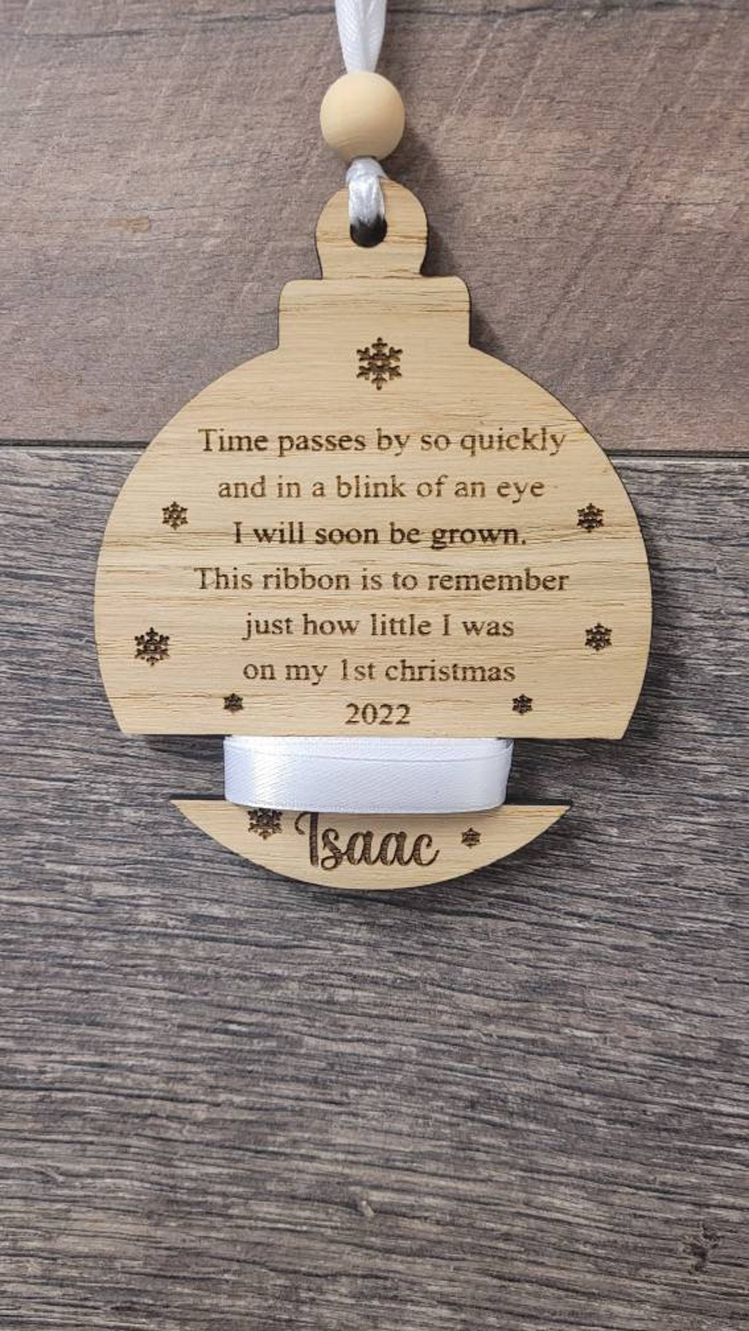 First Christmas Personalised Ribbon, Growth Year String Bauble ...