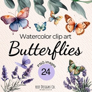 Butterfly Watercolor Png Clipart Bundle Flowers Clipart Decorative ...