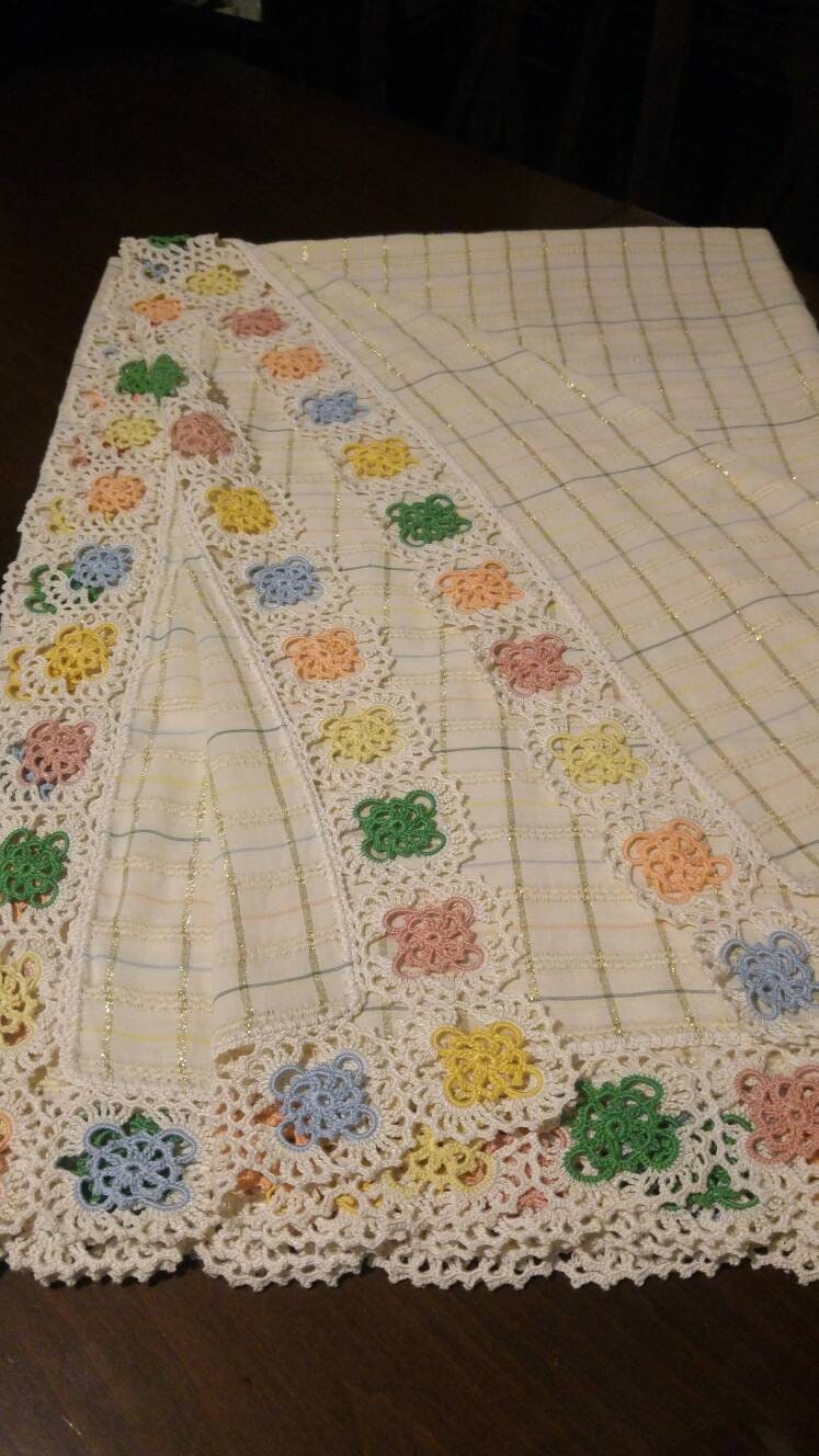 Authentic Fabric, Handmade Tablecloth With Vintage Lace Motifs ...