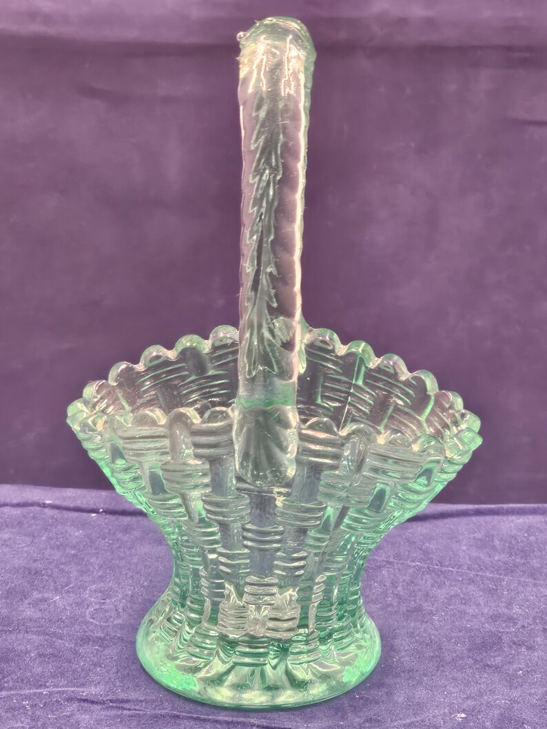 6" Green Depression Woven-glass Pattern Basket - Etsy