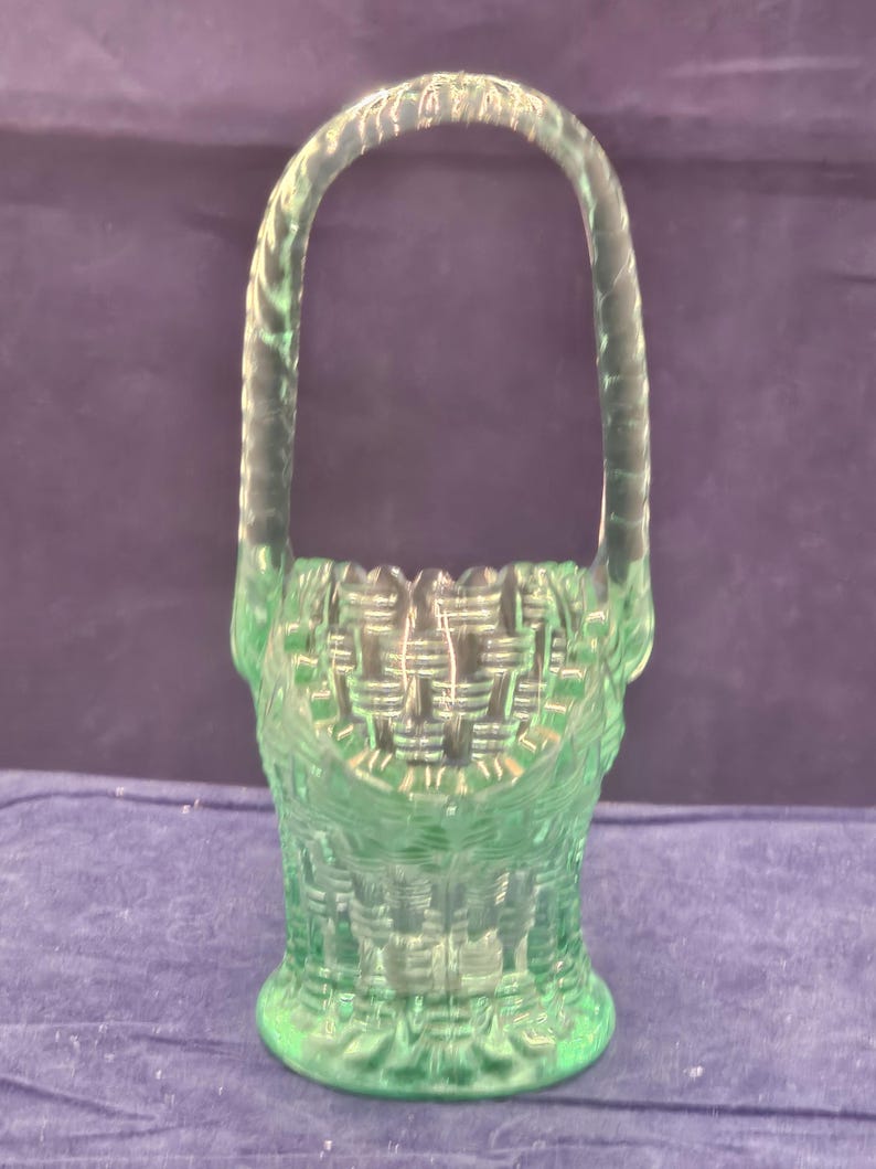 6" Green Depression Woven-glass Pattern Basket - Etsy