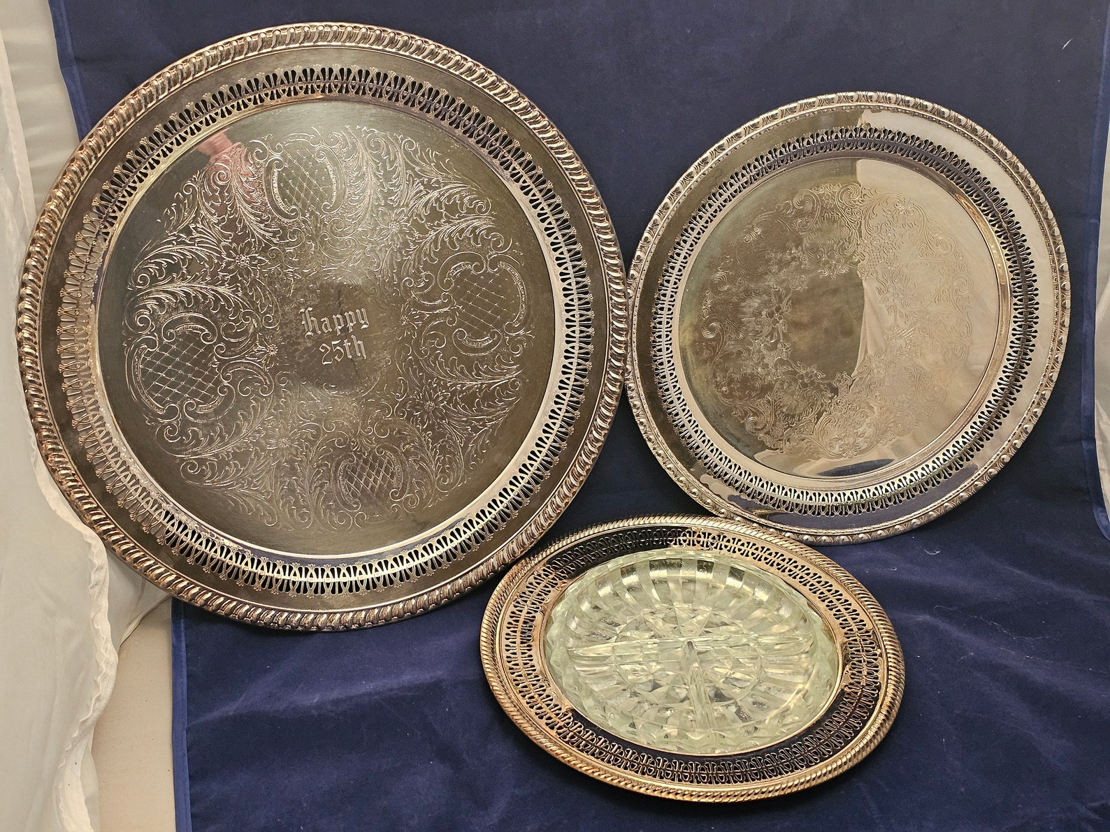 International Silver Company 3 Tray Set With Crystal Relish Dish - Etsy