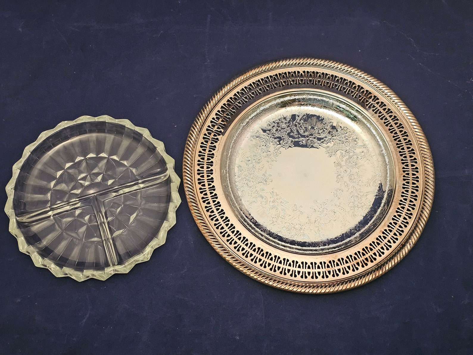 International Silver Company 3 Tray Set With Crystal Relish Dish - Etsy