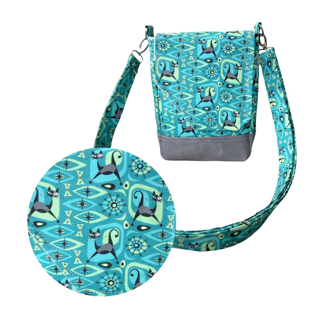 Cat Print Purse Featuring Midcentury Atomic Design With Magnetic ...