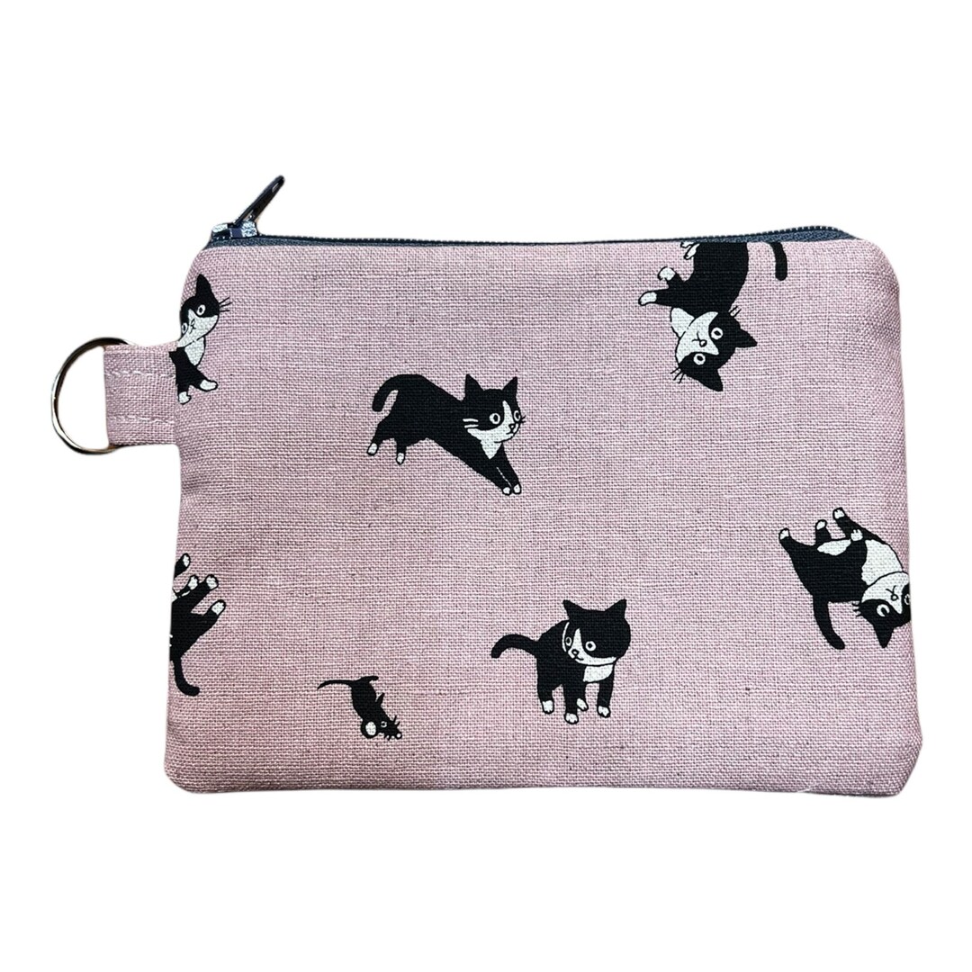 Pink Cat Print Coin Purse, Cat Print Pouch, Black Cat Money Purse ...