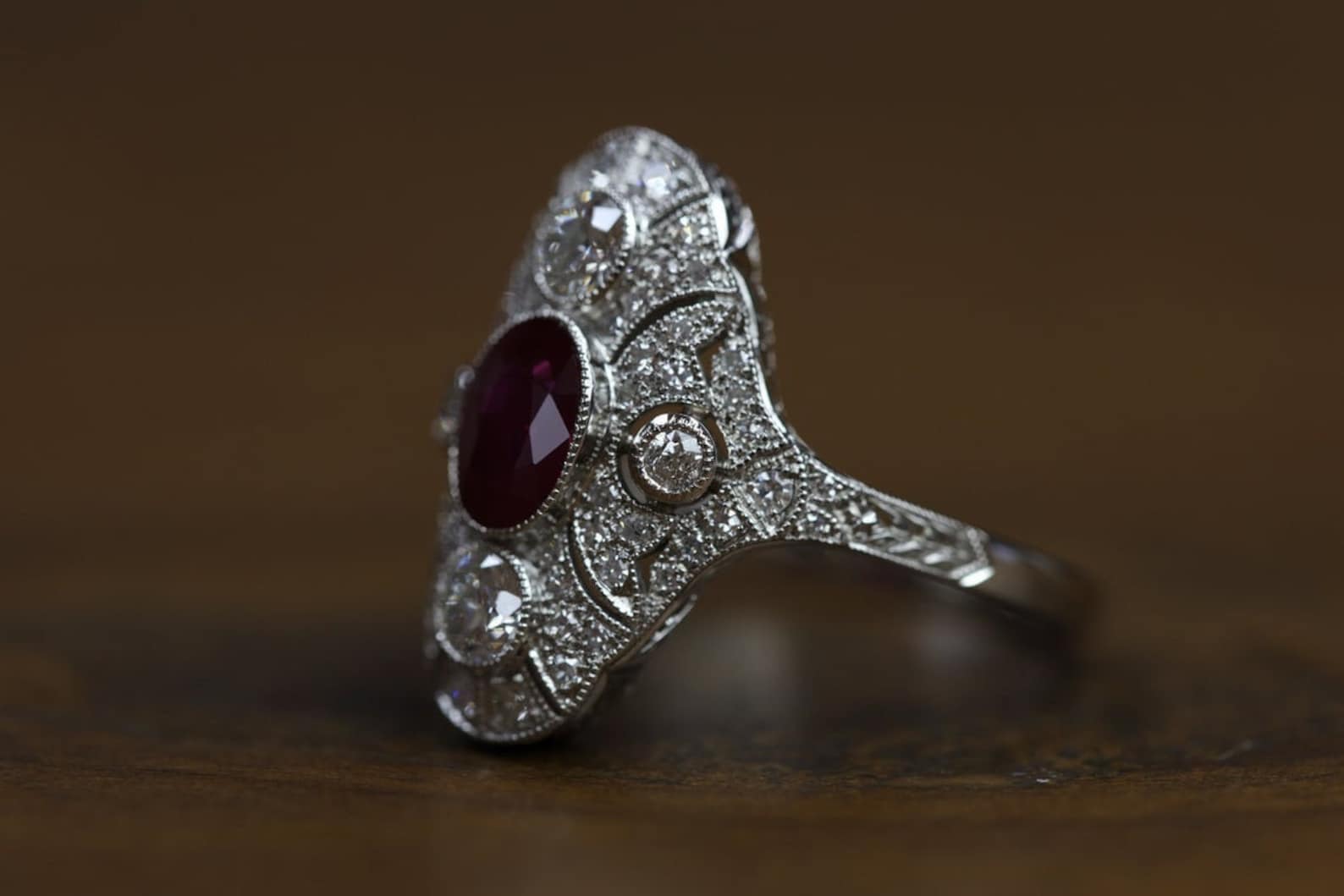 Antique Art Deco Ring Vintage Ring Ruby & Diamonds Ring - Etsy