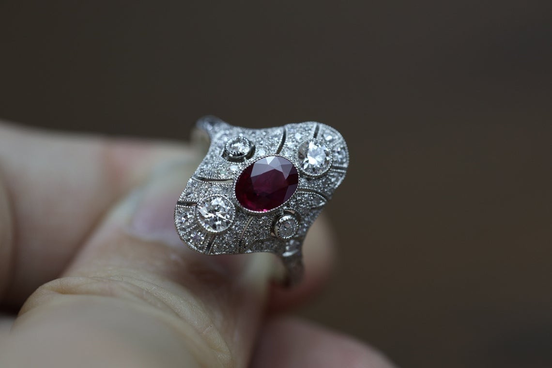 Antique Art Deco Ring Vintage Ring Ruby & Diamonds Ring | Etsy