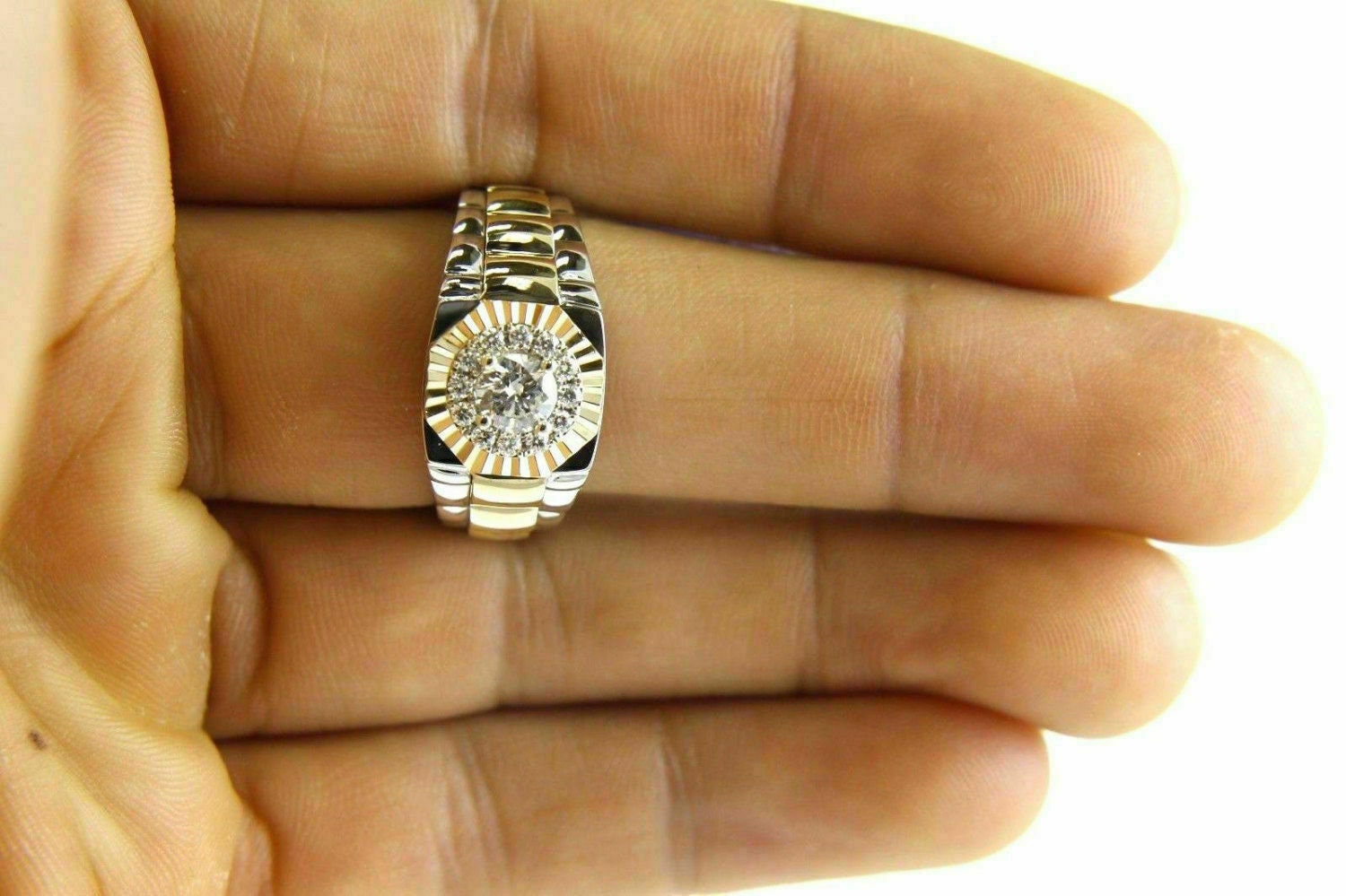 Anillo de compromiso Rolex para hombre con diamantes blancos de talla ...