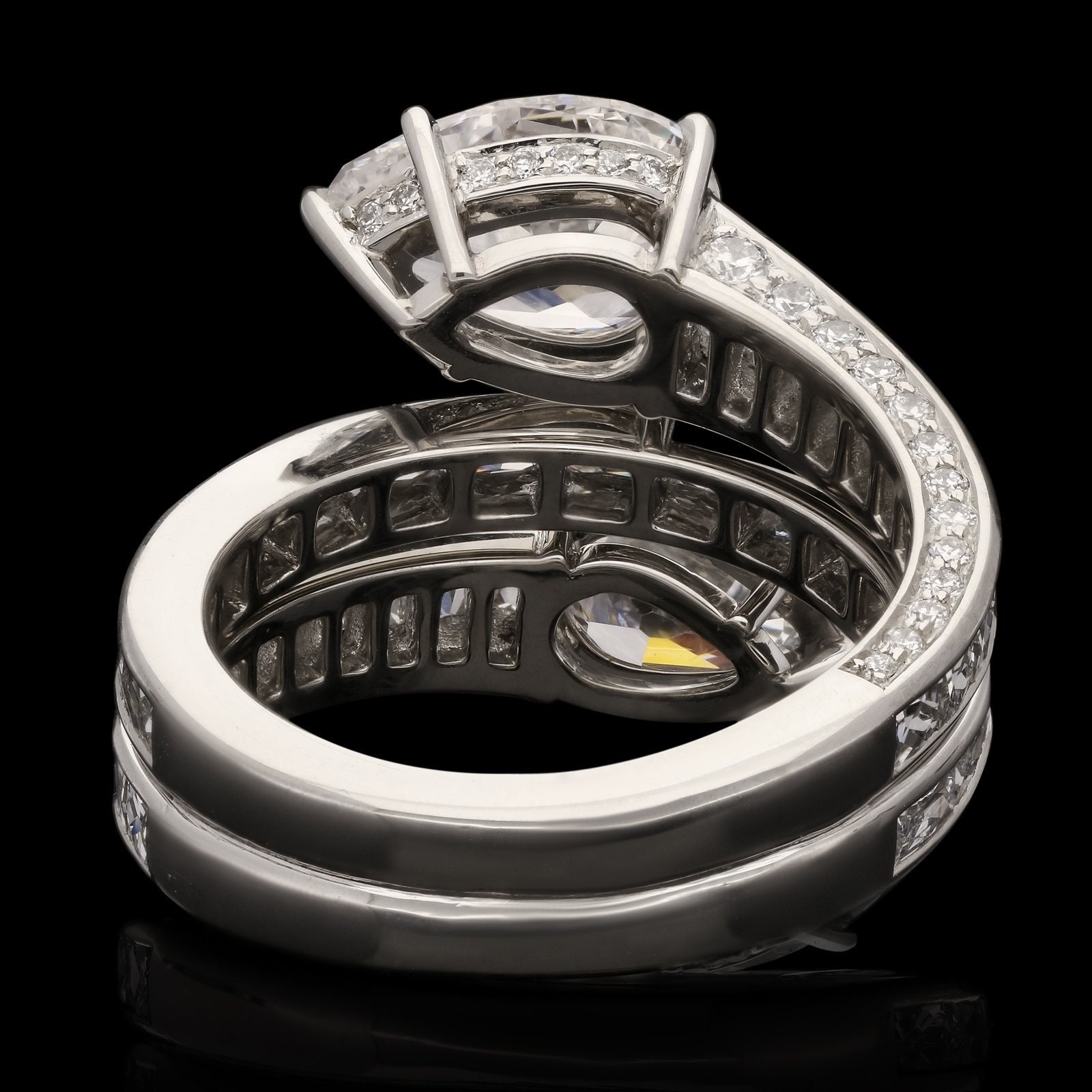 A stunning pear shaped diamond cross over ring the double | Etsy