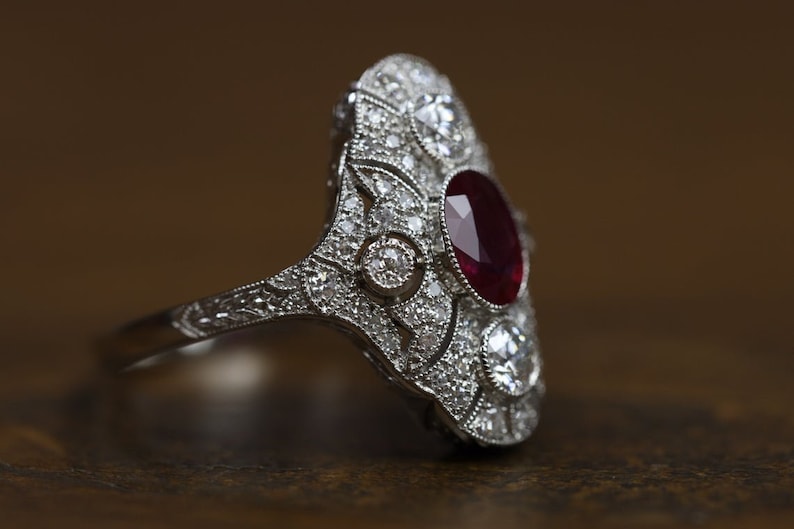 Antique Art Deco Ring Vintage Ring Ruby & Diamonds Ring | Etsy