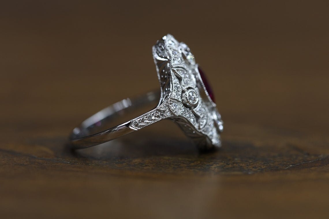 Antique Art Deco Ring Vintage Ring Ruby & Diamonds Ring | Etsy