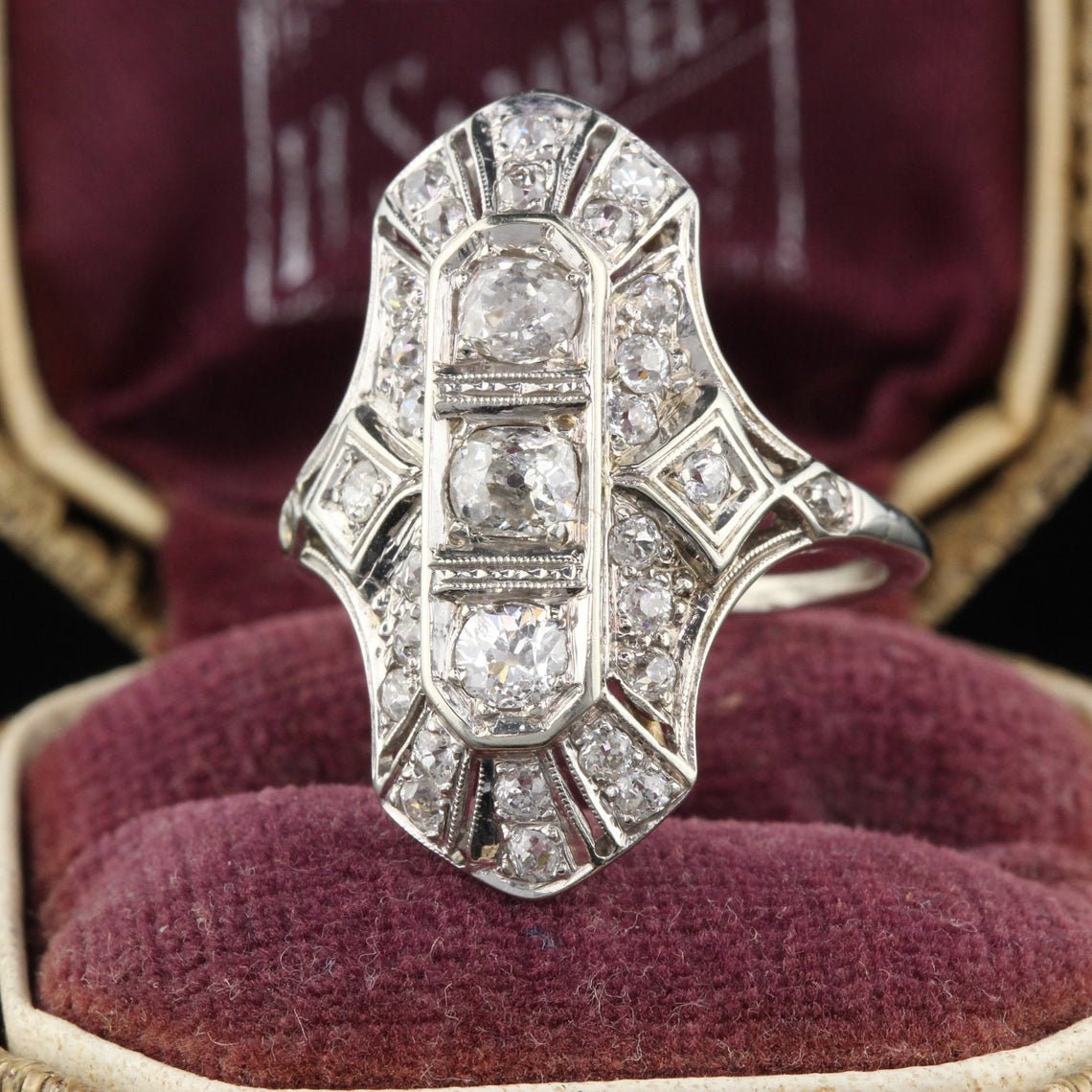 Antique Art Deco Style Ring, White Round Cut Diamond Ring, Engagement ...