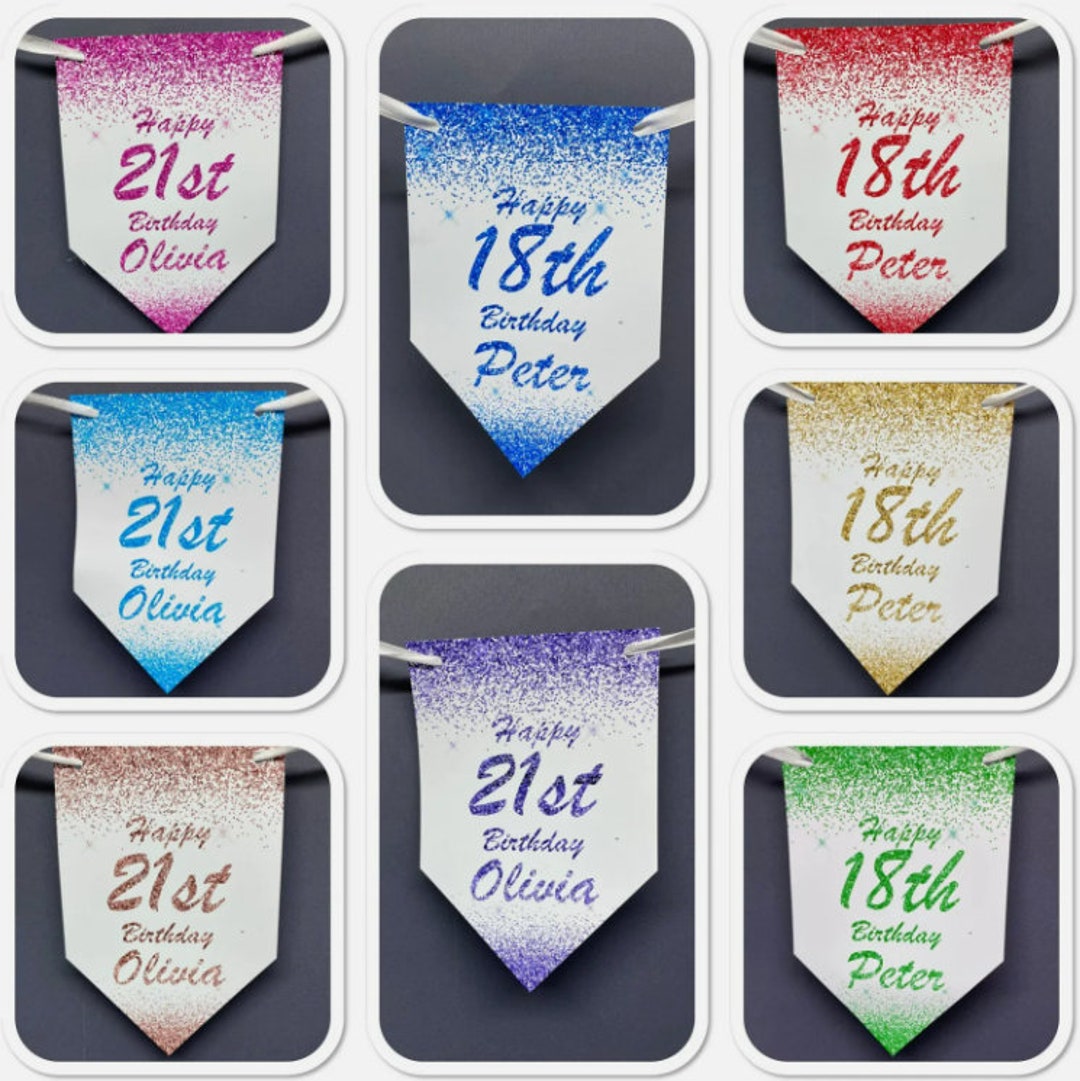 Glitter Effect Personalised Birthday Banner Bunting Any Name and Age ...