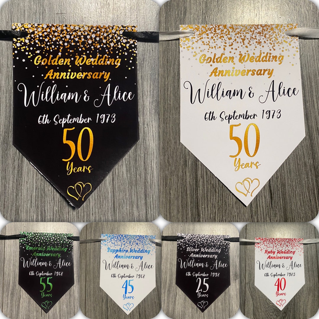 Glitter Effect Personalised Wedding Anniversary Banner Bunting Golden ...