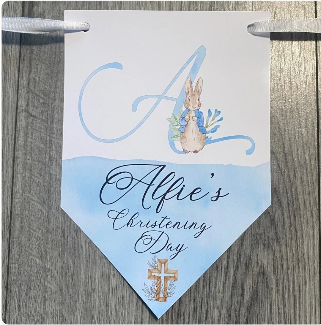Peter Rabbit Christening Day Personalised Bunting Banner Baptism ...