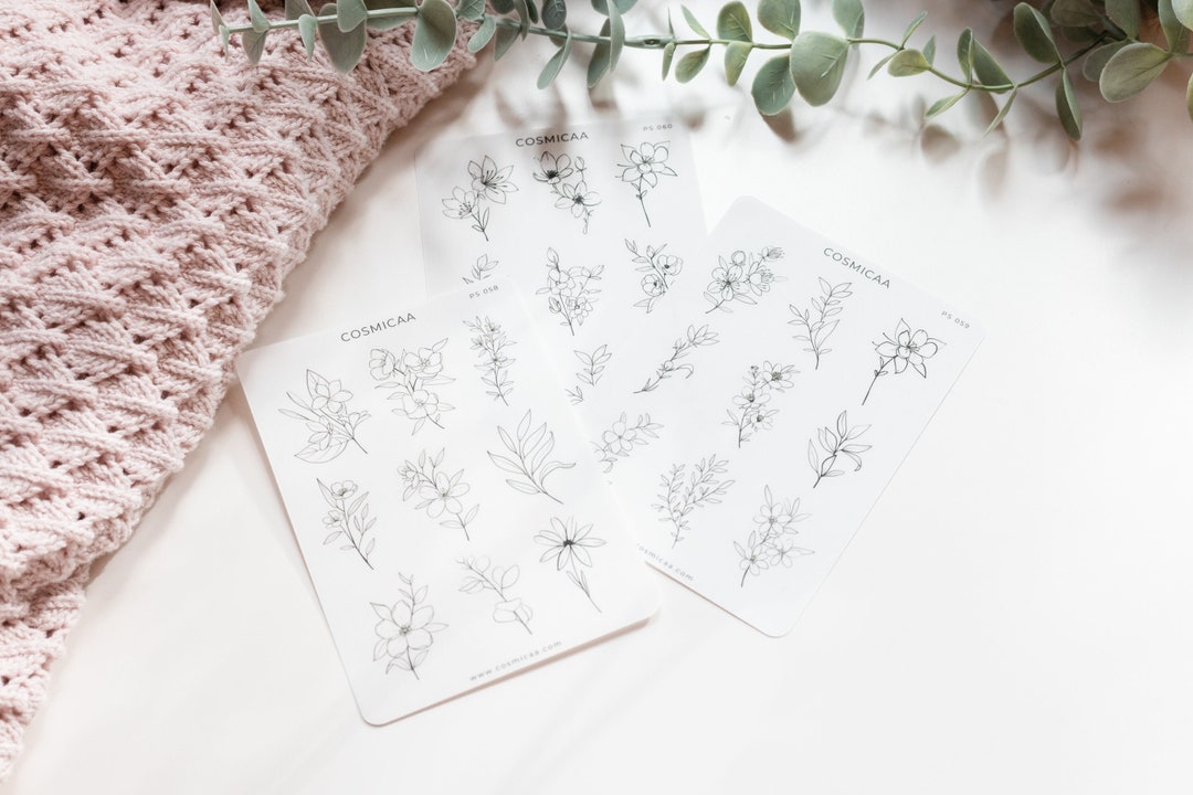 Line Art Flower Stickers: Planner Scrapbook Stickers - Etsy