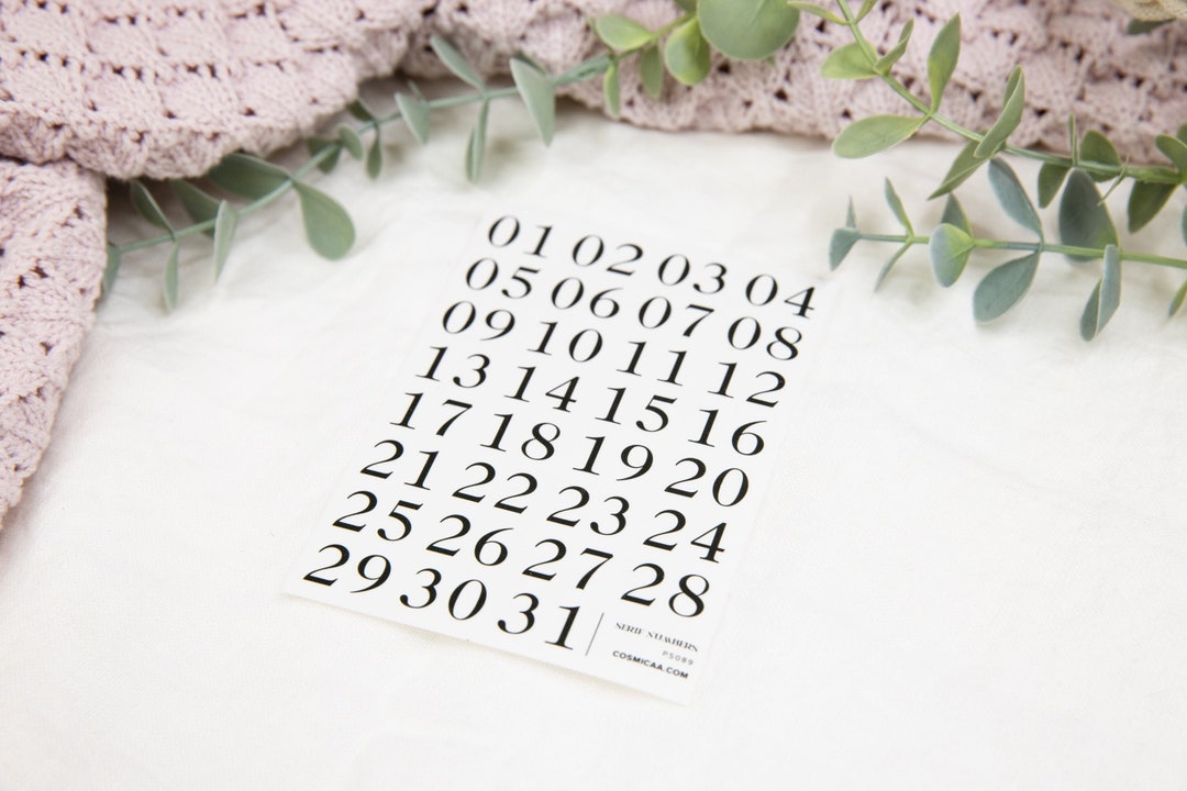 Serif Numbers - Planner Stickers, Minimalistic Number Stickers, Serif ...