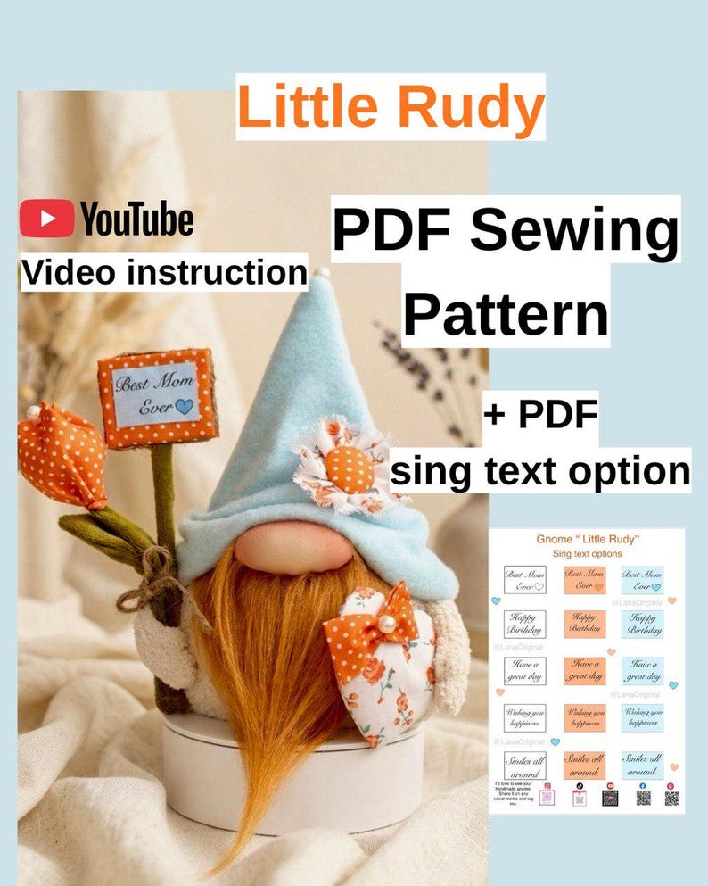 PDF Sewing Pattern Little Rudy Gnome, DIY Plush Tutorial (instant ...