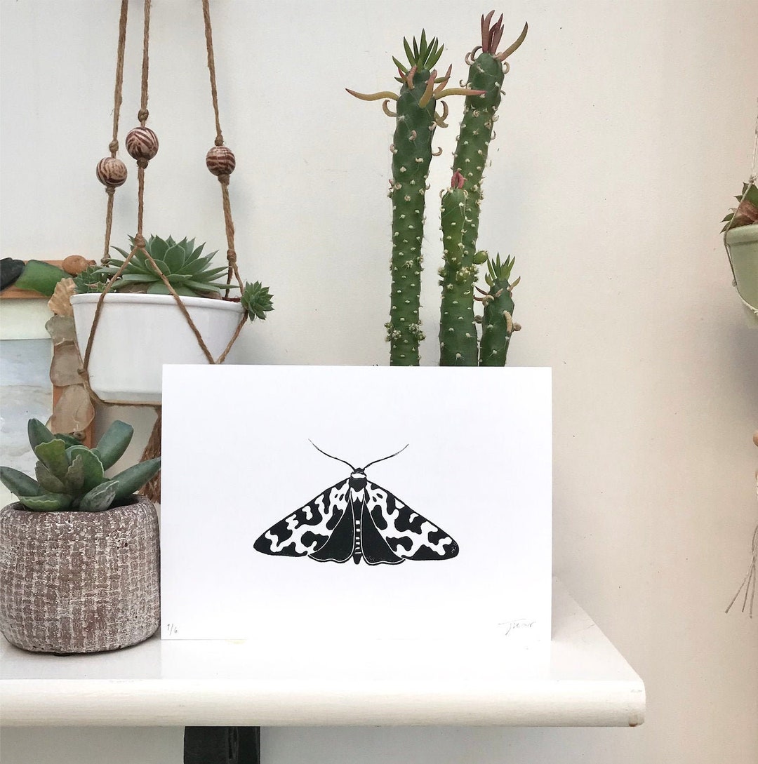 Cow Print Moth Original Lino Print in Black - Etsy