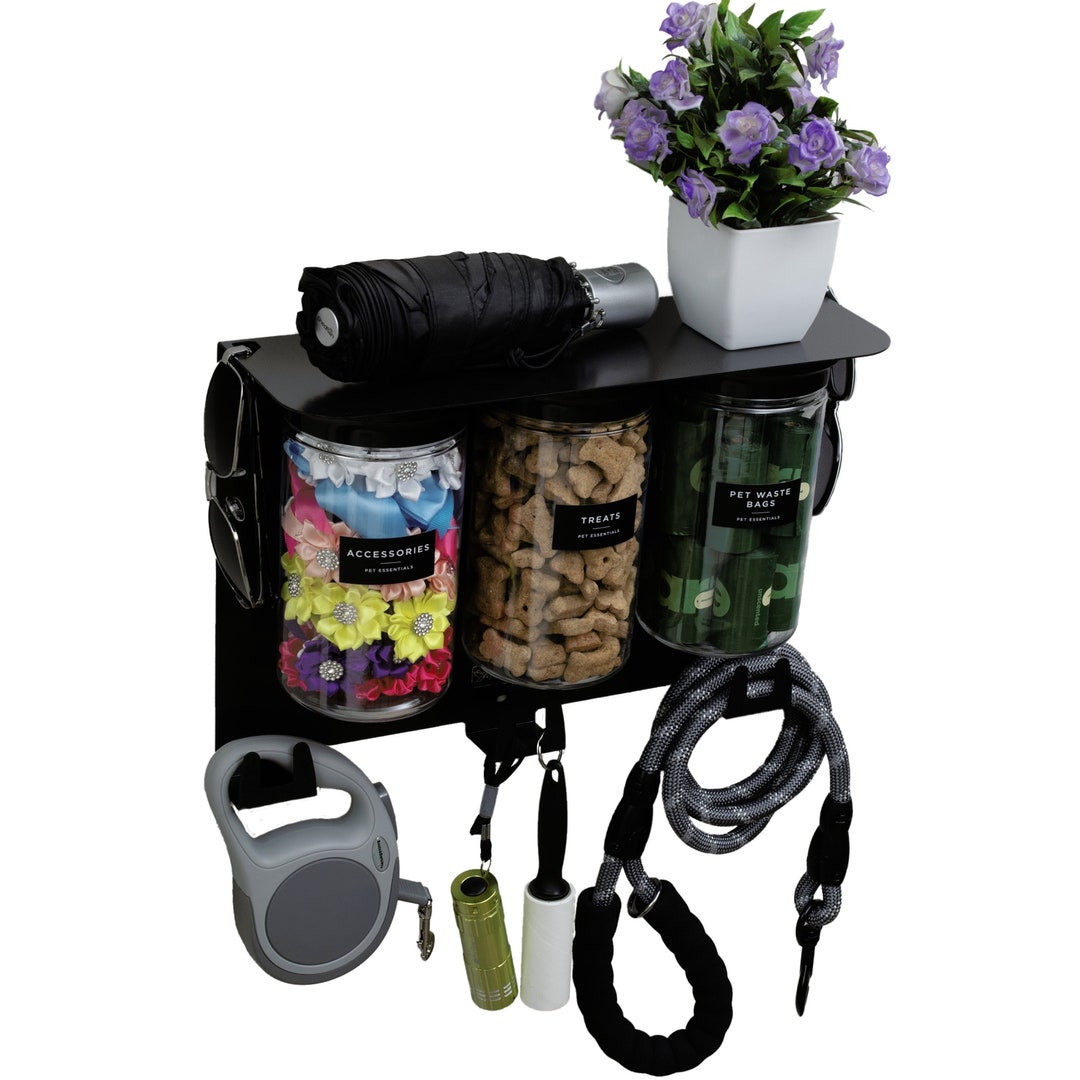 Dog Leash & Treat Organizer: Wall Mount Puppy Essentials With Airtight ...