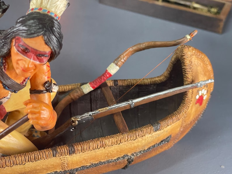 Native American Warrior in Canoe Statue: Hand-painted Resin Indian ...