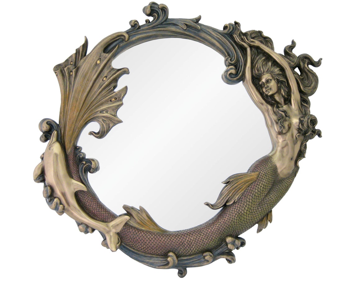 Art Nouveau Mermaid and Dolphin Wall Mirror Large Decorative - Etsy