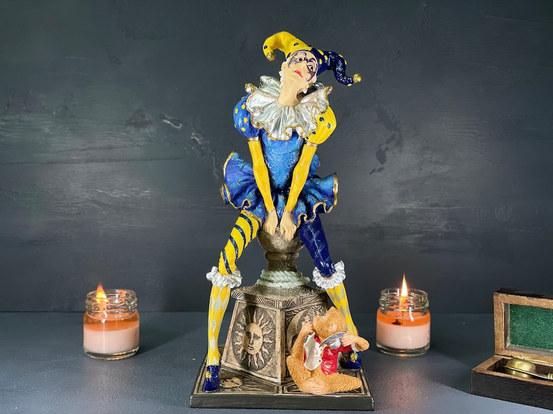 Female Court Jester With a Monkey Figurine Statue, Clown Sculpture ...