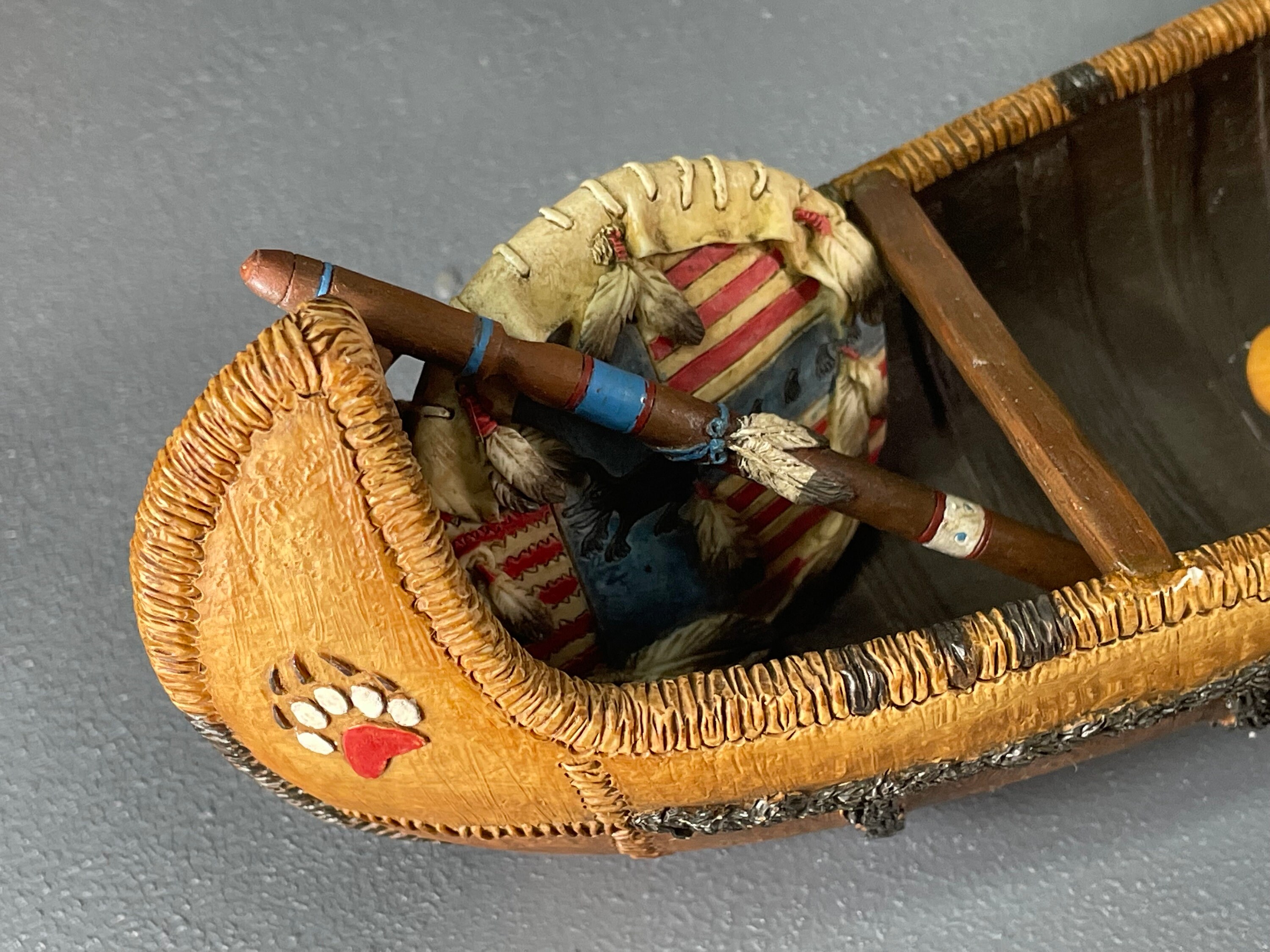 Native American Warrior in Canoe Statue: Hand-painted Resin Indian ...