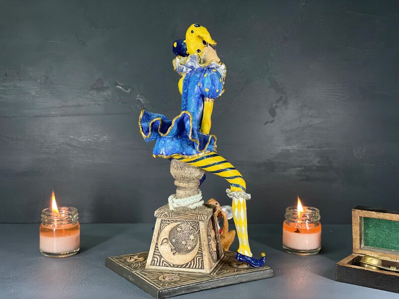 Female Court Jester With a Monkey Figurine Statue, Clown Sculpture ...