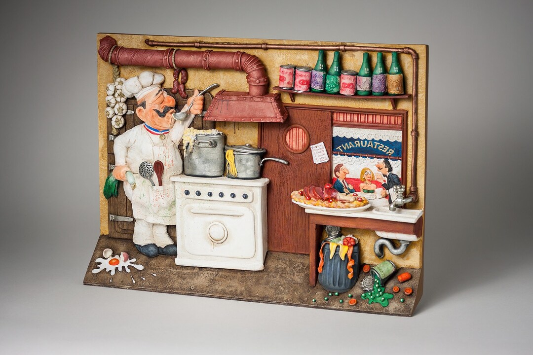 Cooking Chef Wall Sculpture, Wall Hanging Statue, Restaurant and ...