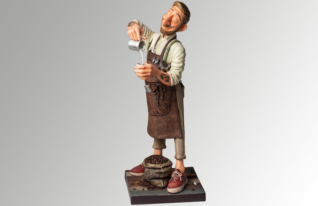 Barista Making Coffee Figurine Statue, Coffee Shop Decor, Coffee Lover ...