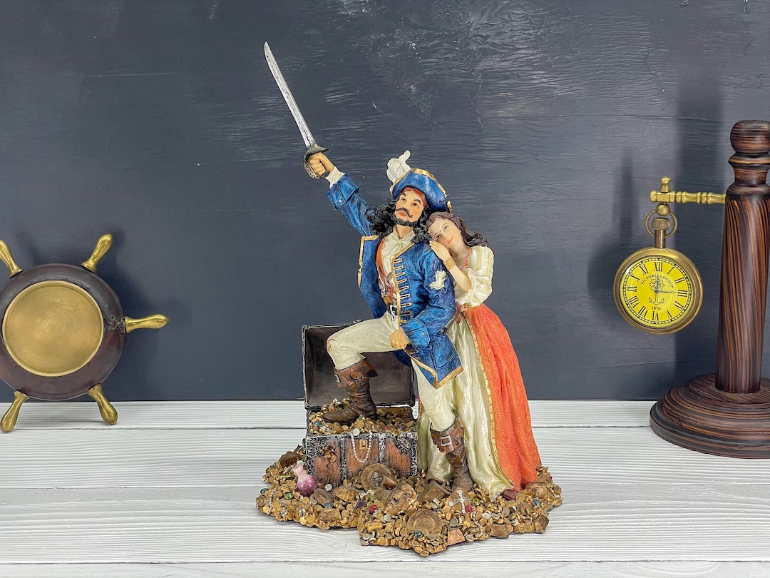 Pirate Raising Sword and Woman on Nautical Treasure Chest Figurine - Etsy